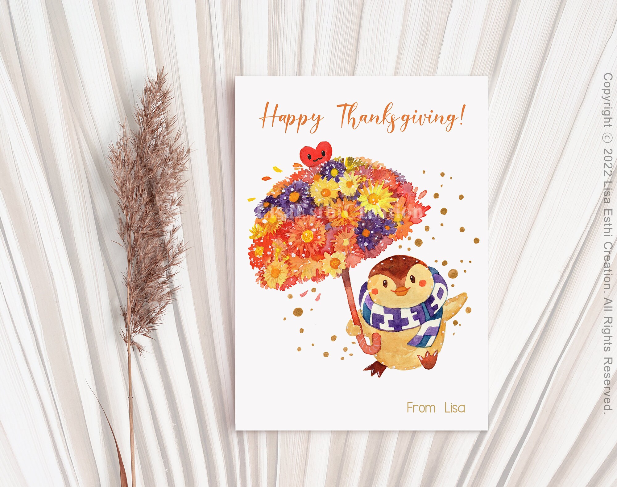 PRINTABLE Editable Thanksgiving Card, Happy Thanksgiving Card, Penguin ...