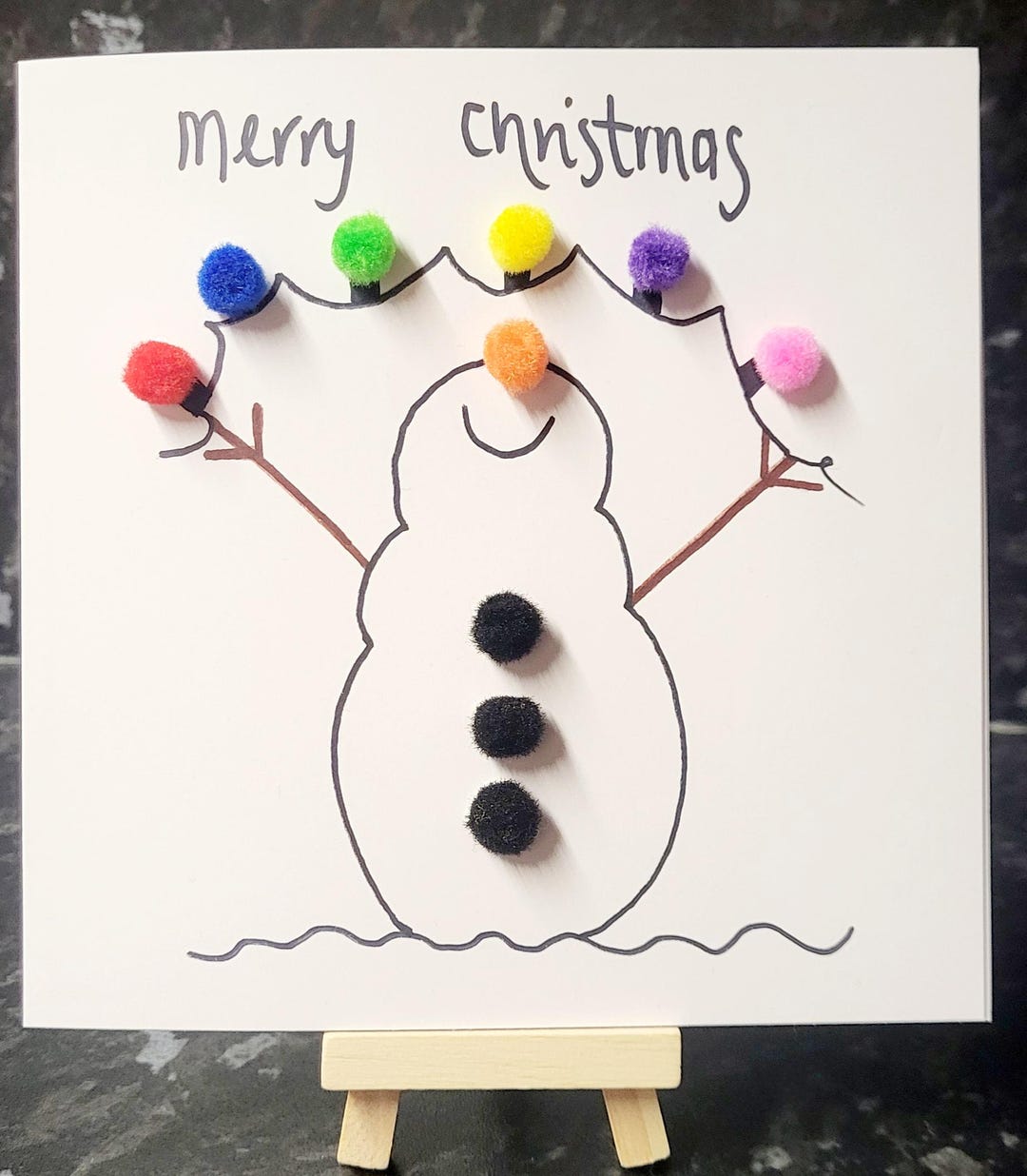 Snowman Fairy Light Pom Pom Fun Christmas Card - Etsy UK