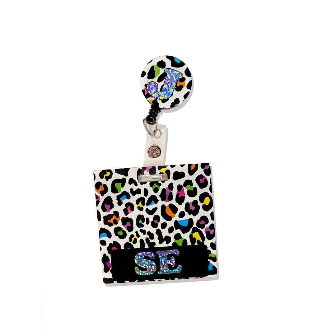 Colorful Leopard Print Badge Buddy, Retractable ID Badge Reel, Marker ...