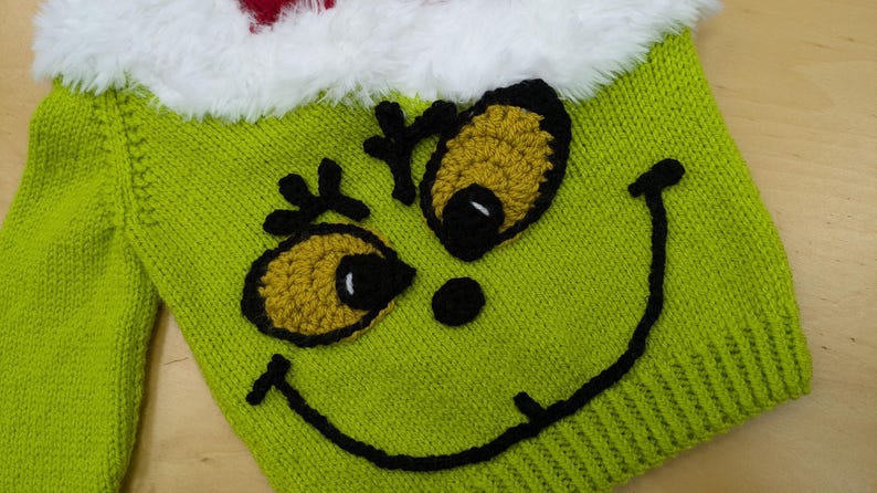 Handknitted Mr Grinch Childs Jumper | Gift | Crochet | Christmas ...
