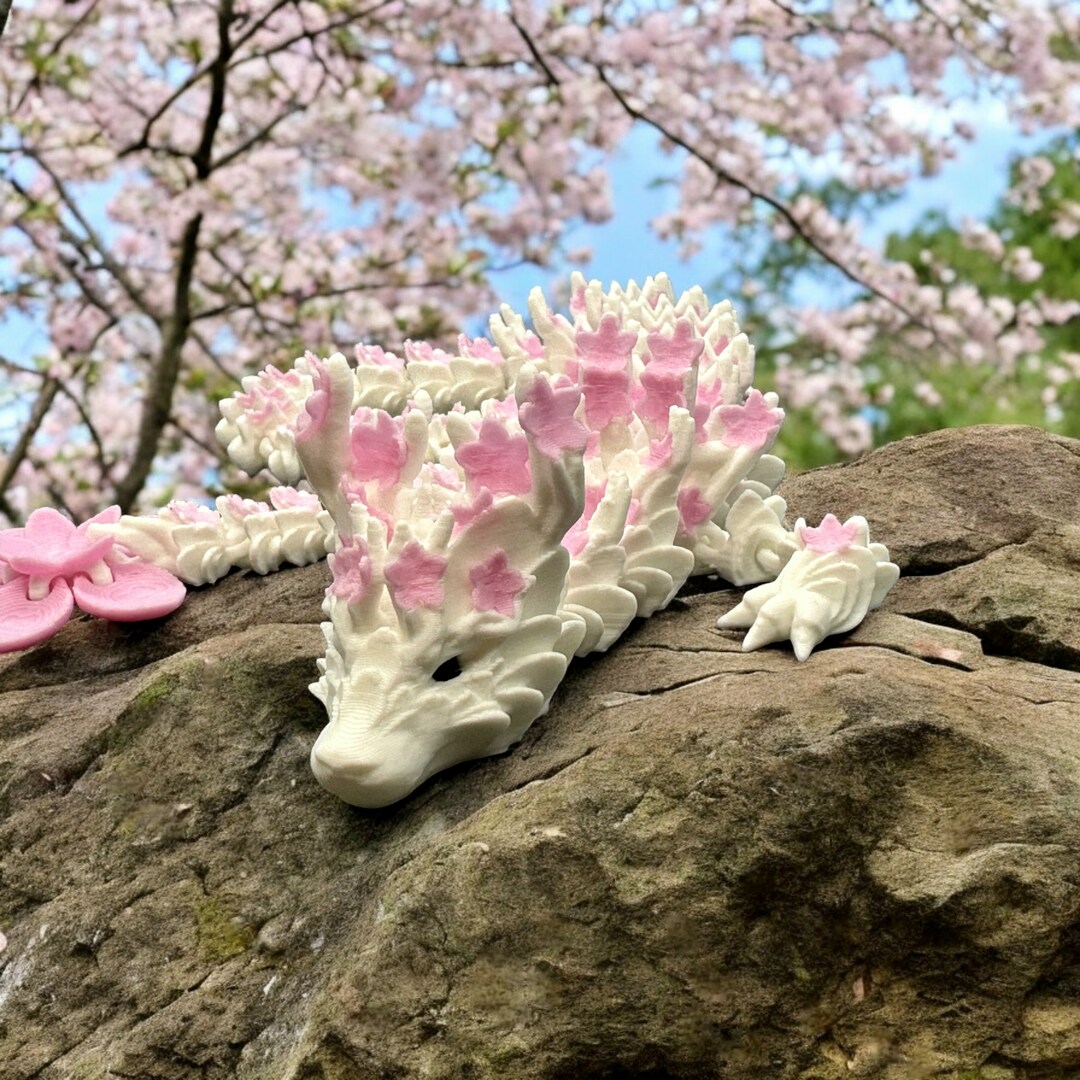3D Printed Long Cherry Blossom Dragon, Flexi Dragon, Fidget Long Cherry ...