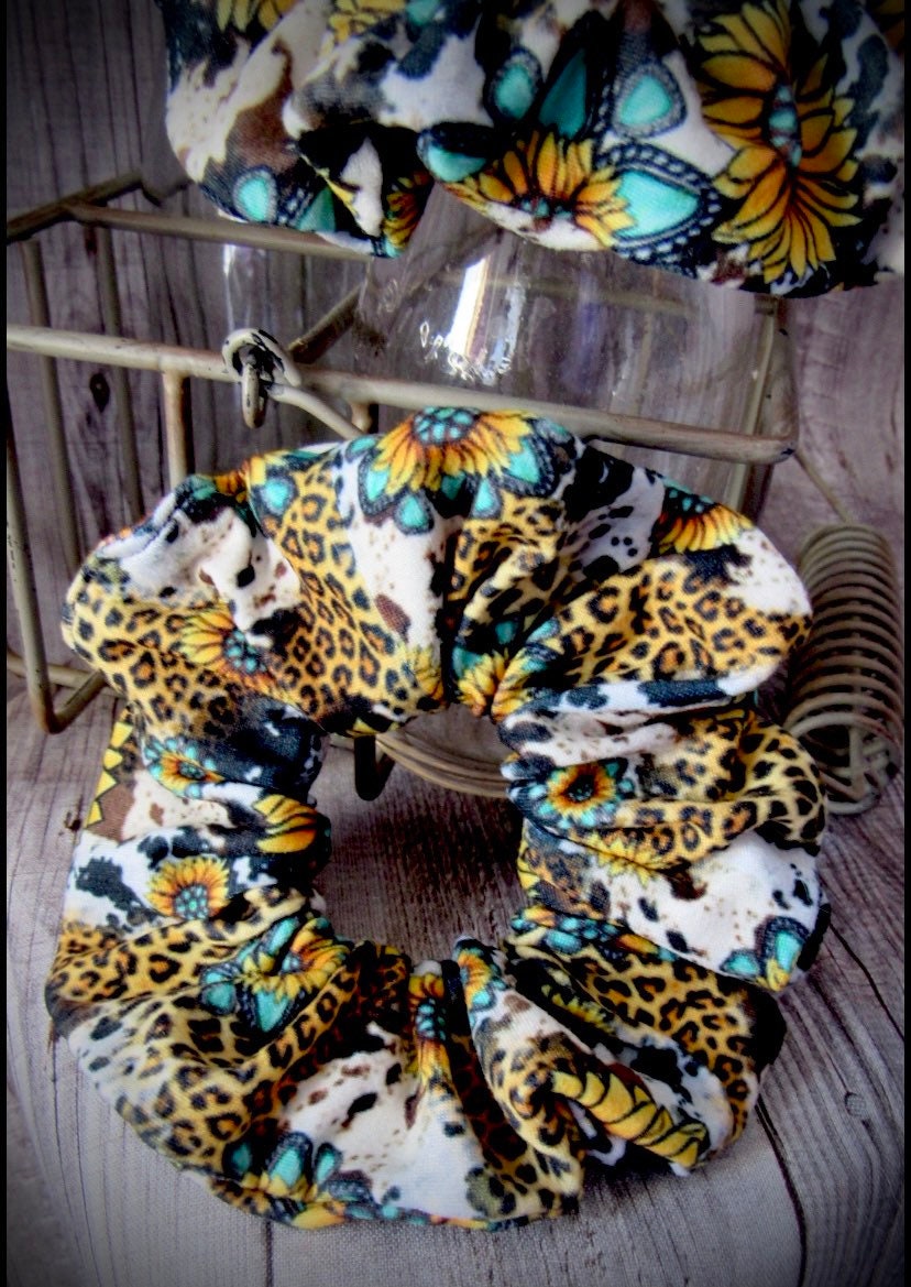 Cheetah Cow Print Sunflower Scrunchie - Etsy