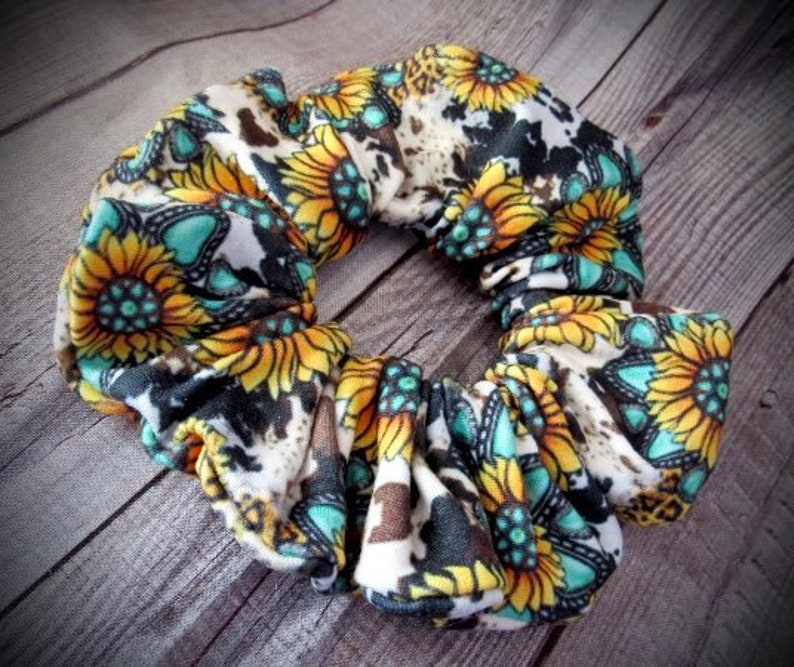 Cheetah Cow Print Sunflower Scrunchie - Etsy