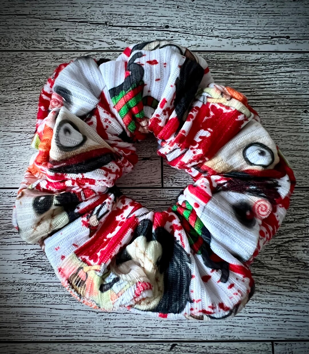 Horror Buddies-blood Splatter-halloween Theme-classic Horror Scrunchie ...
