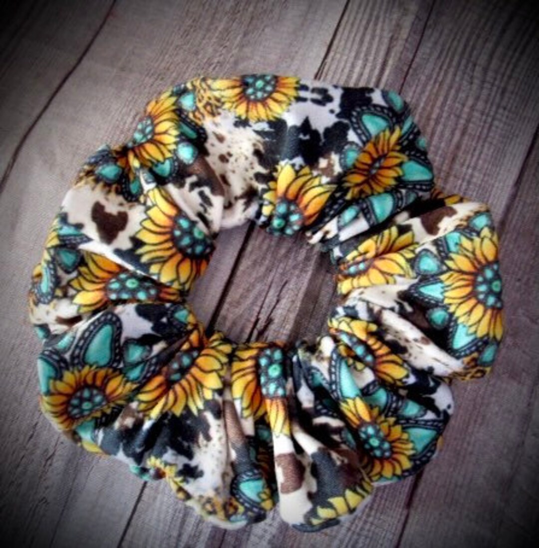 Cheetah Cow Print Sunflower Scrunchie - Etsy