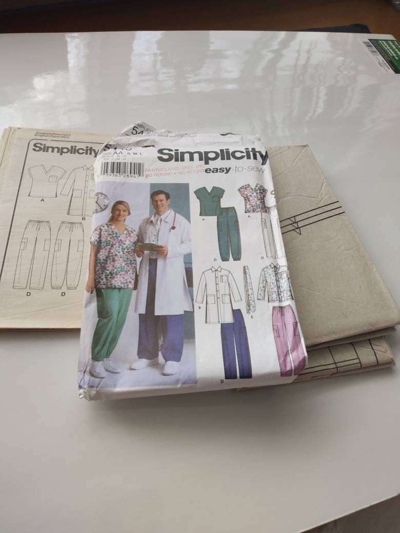 Simplicity 5443 Size AA S,M,L Pattern Uncut Vintage 2003 Scrub Top ...