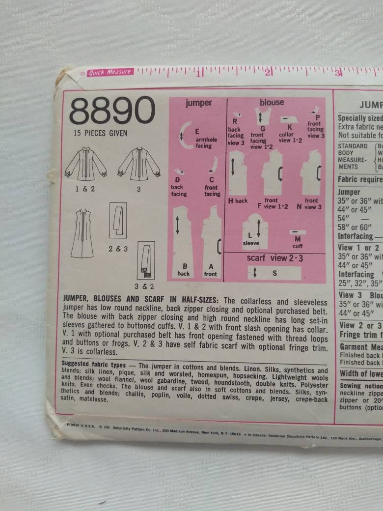 Simplicity 8890 Size Half-Size Size14 1/2 Bust 37 pattern | Etsy
