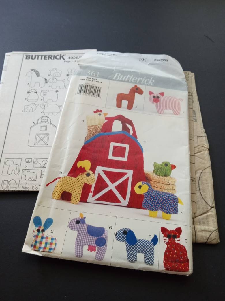 Butterick 361 Pattern Uncut 1995 Farm Set With Barn Tote Bag With ...