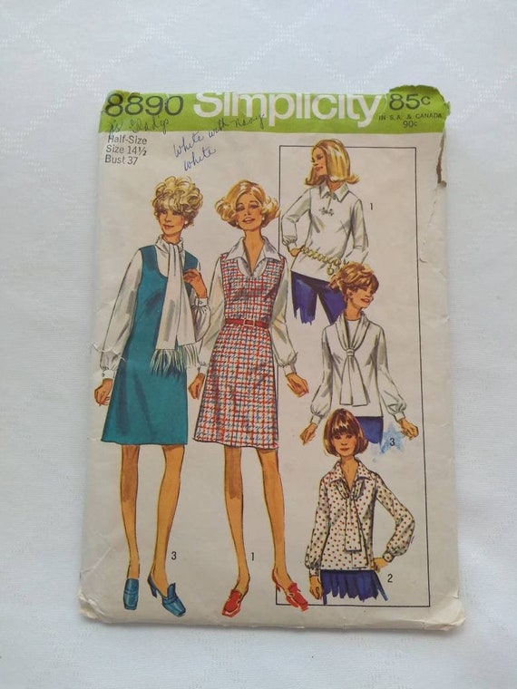 Simplicity 8890 Size Half-size Size14 1/2 Bust 37 Pattern | Etsy
