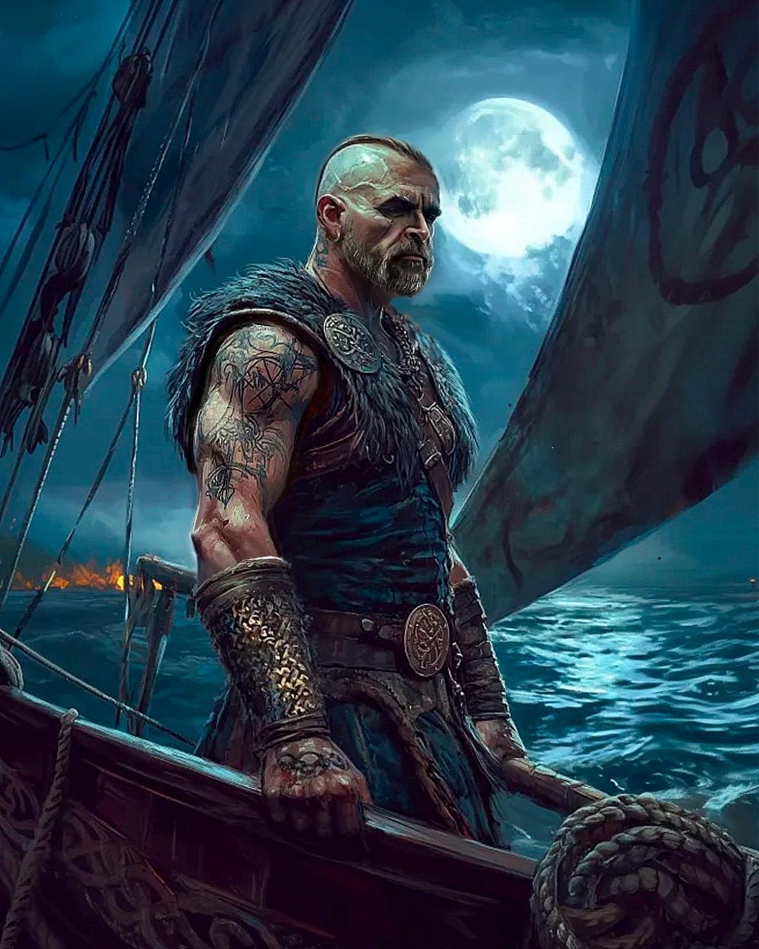 Moonlight Viking / Personalized Portrait / Custom Family Illustration ...