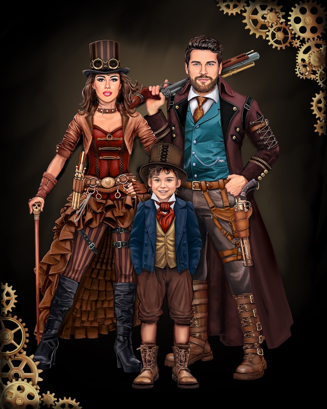 Steampunk / Victorian Steampunk Art / Personalized Family Portrait ...