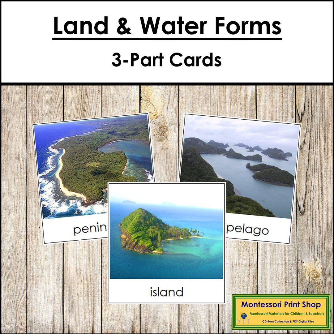 Montessori Land & Water Forms 3-part Photo Cards - Geography (digital ...