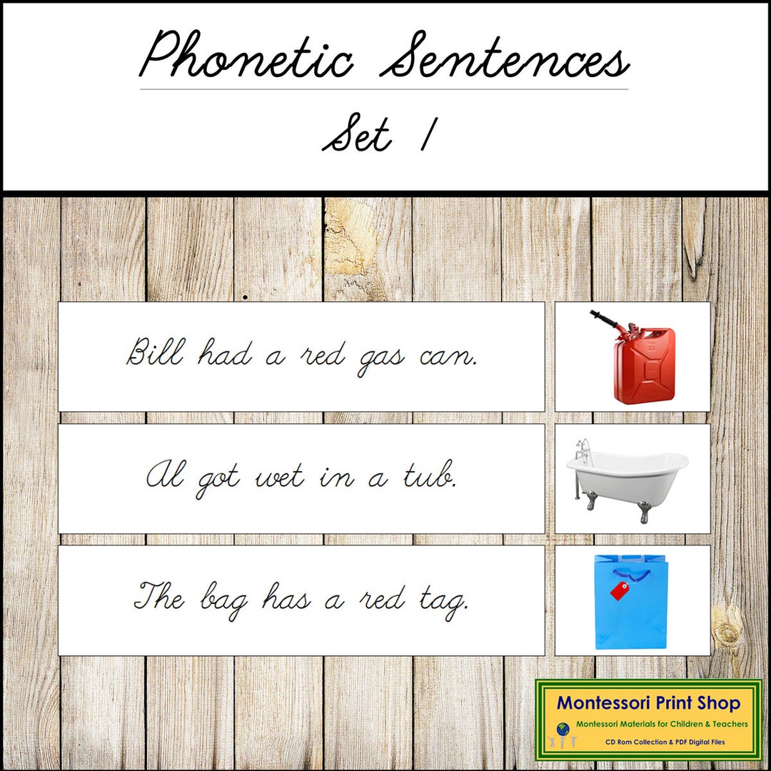 Phonetic Sentences & Pictures Set 1 (CURSIVE) - Language - Printable ...