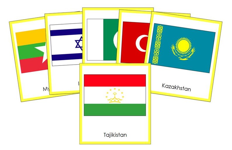 Montessori Flags of Asia [color-coded] - Montessori Continent Cards ...