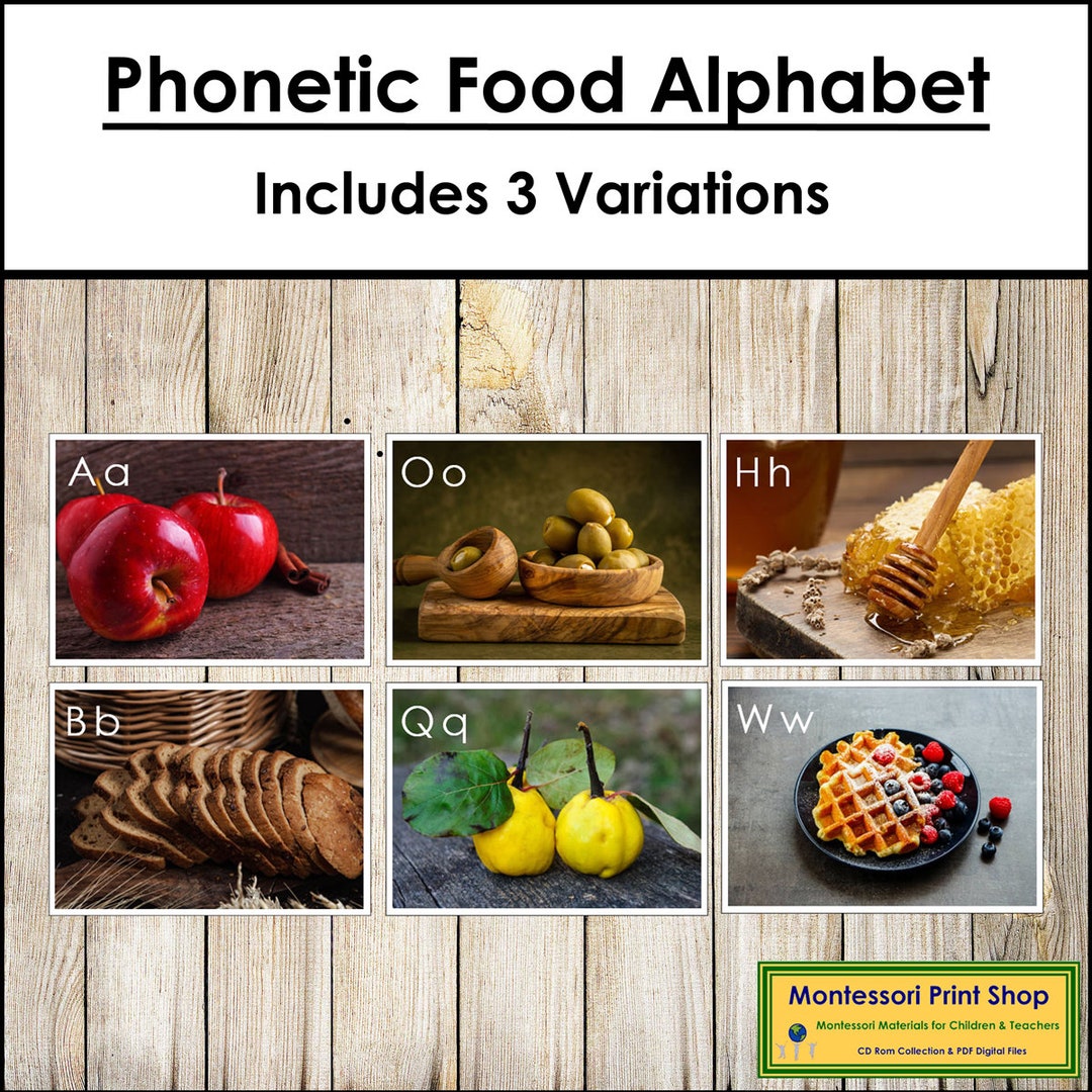 Phonetic Food Alphabet Cards - Printable Pre-reading Montessori Cards ...