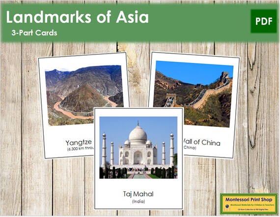 Landmarks of Asia Montessori Continent Cards Geography | Etsy