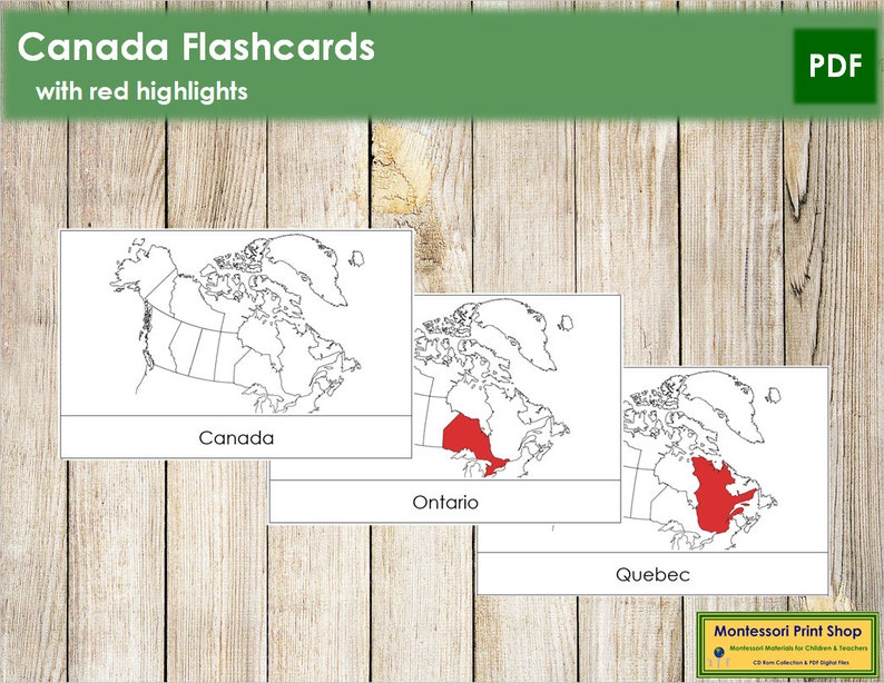 Canada Flashcards montessori Color-code Geography | Etsy