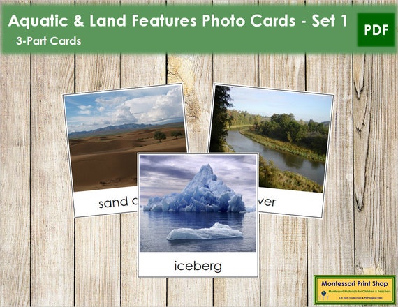 Aquatic & Land Features 3-part Cards Set 1 Geography | Etsy