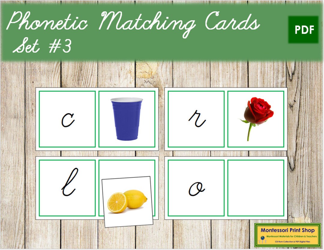 Phonetic Matching Cards Set 3 CURSIVE Montessori Language - Etsy