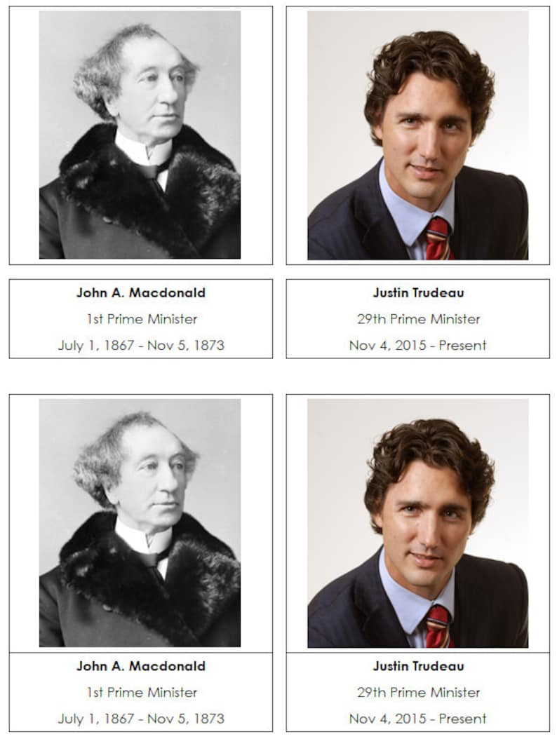 Prime Ministers of Canada 3-part Cards Canadian History Printable ...