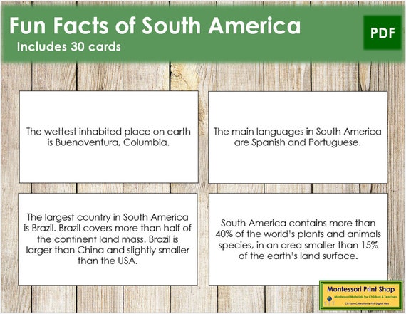 Fun Facts of South America Montessori Continent Cards | Etsy