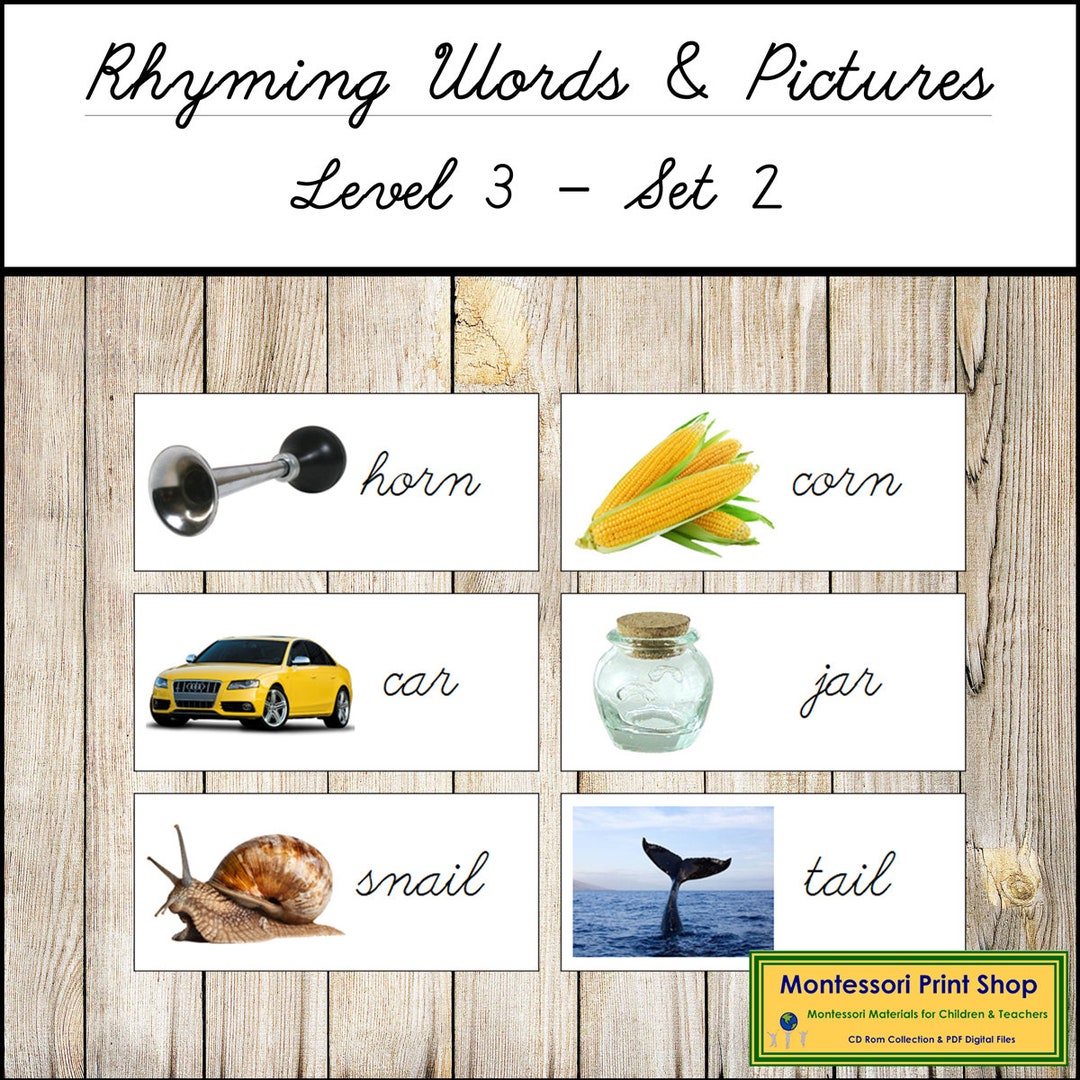 Rhyming Words & Pictures Level 3, Set 2 (CURSIVE) - Montessori Language ...