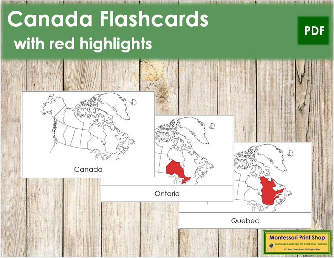 Canada Flashcards montessori Color-code Geography - Etsy