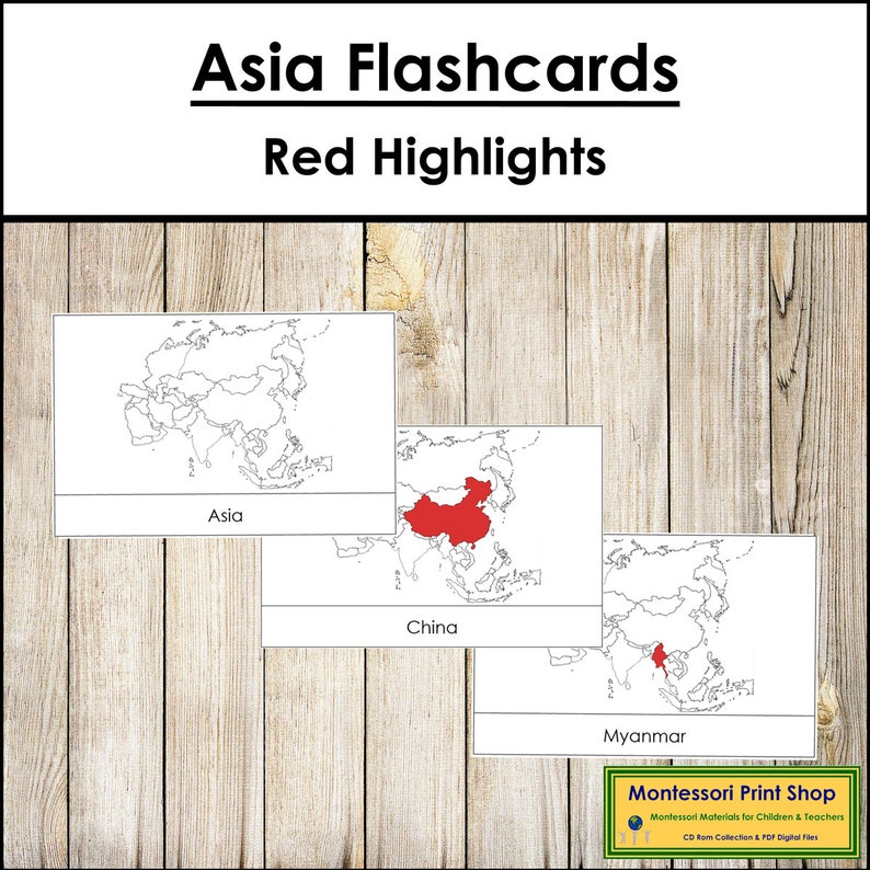 Map of Asia Flashcards - Montessori Geography (digital Download) - Etsy