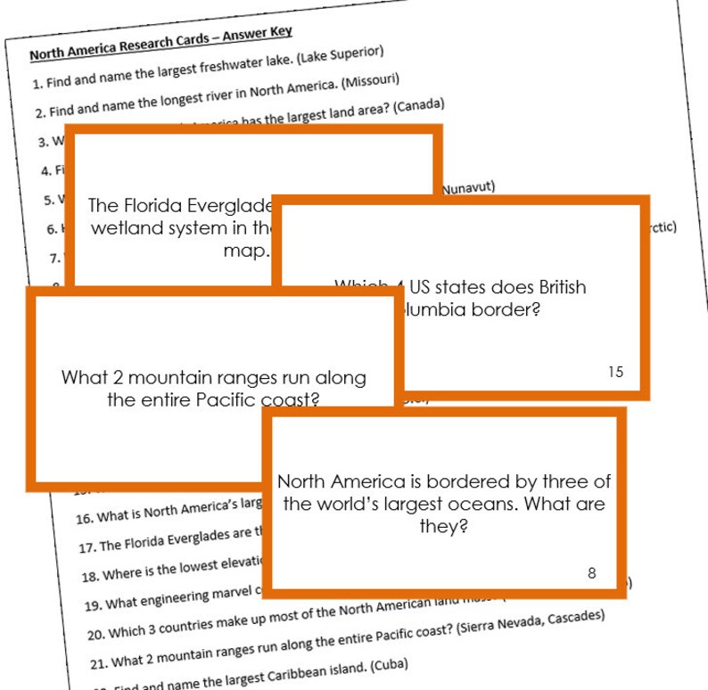 North America Geography Research Cards color-coded - Etsy