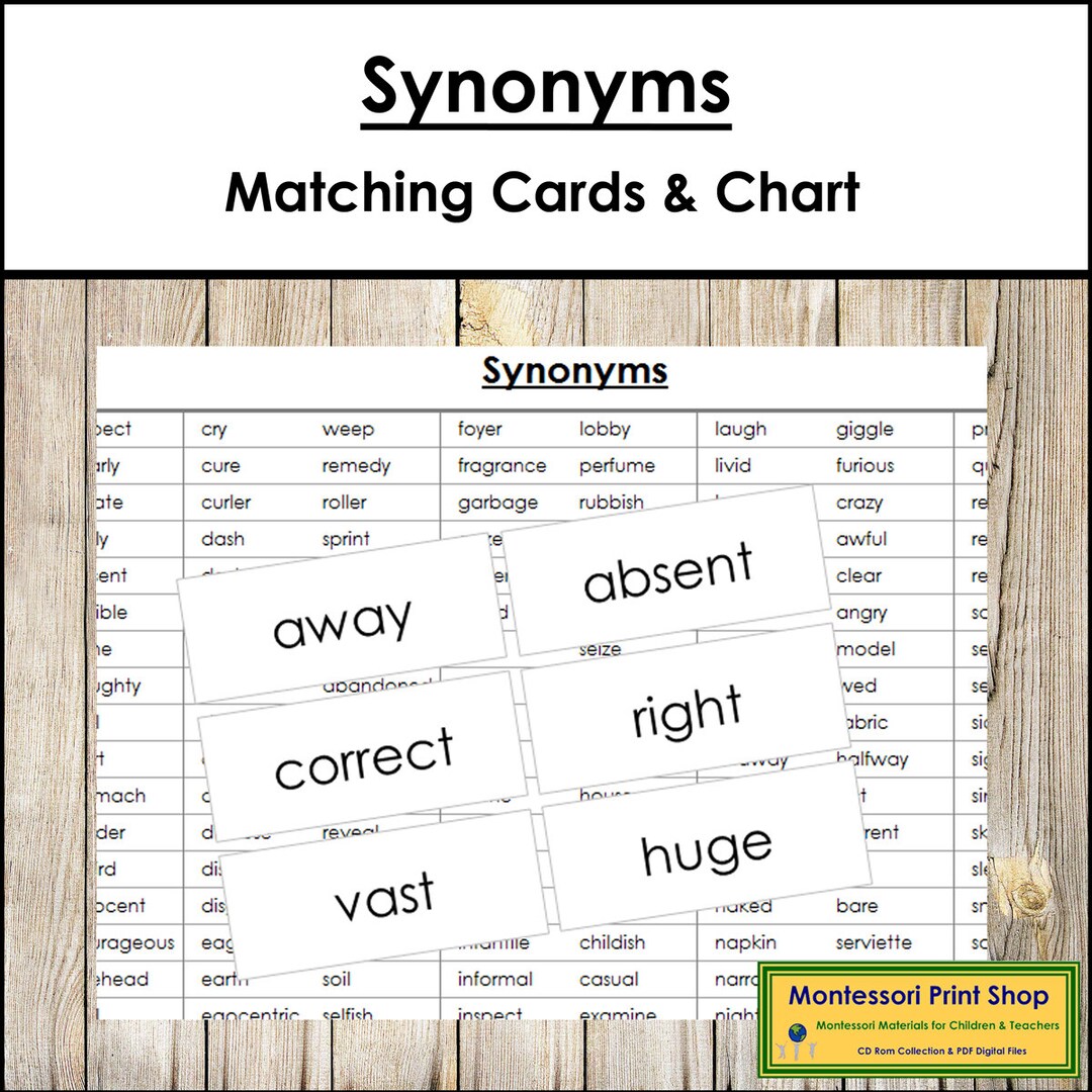 Synonyms - Montessori Grammar - Printable Montessori Materials ...