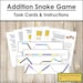 Montessori Addition Snake Game Task Cards & Instructions - Primary Math ...