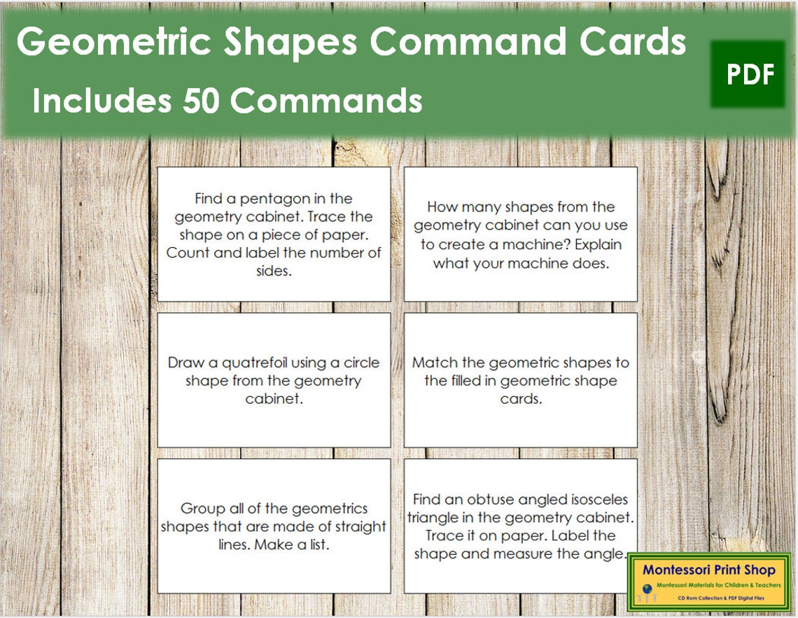 Geometric Shapes Command Cards task Cards Primary Geometry - Etsy