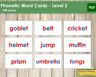 Phonetic Word Cards Level 2 red/blue CURSIVE Language | Etsy