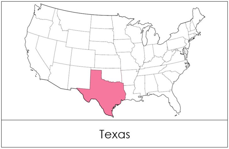 Map of the United States of America Flashcards [montessori Color-code ...