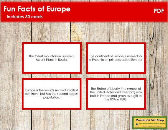 Fun Facts of Europe color-coded Montessori Continent Cards | Etsy