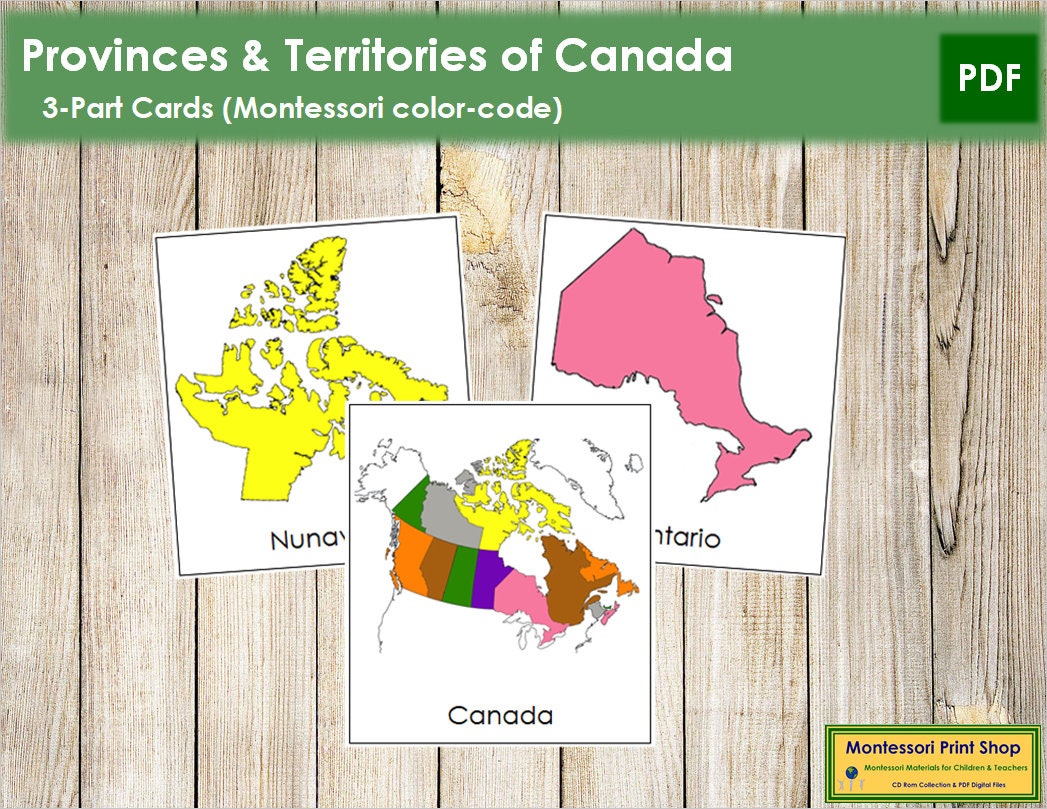 Canadian Provinces & Territories 3-part Cards color-coded - Etsy UK
