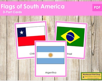 Flags of South America Montessori Continent Cards | Etsy