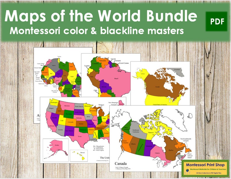 Montessori Maps of the World Bundle color-coded Geography - Etsy