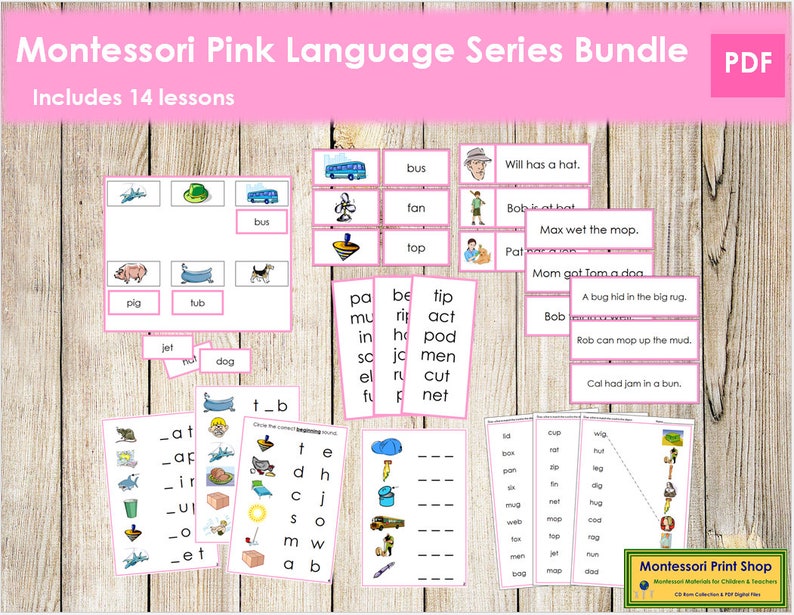 Montessori Pink Phonetic Language Series Bundle CLIPART | Etsy