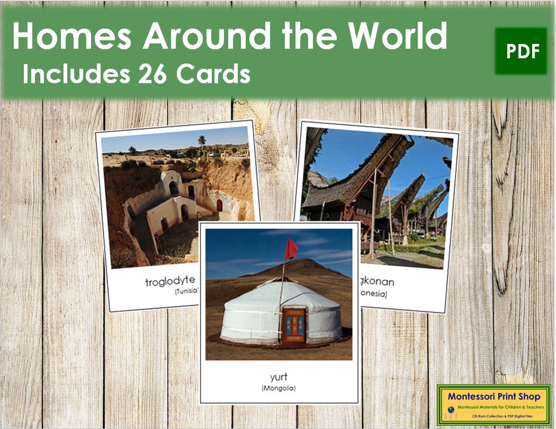 Homes Around the World 3-part Cards Social Studies - Etsy