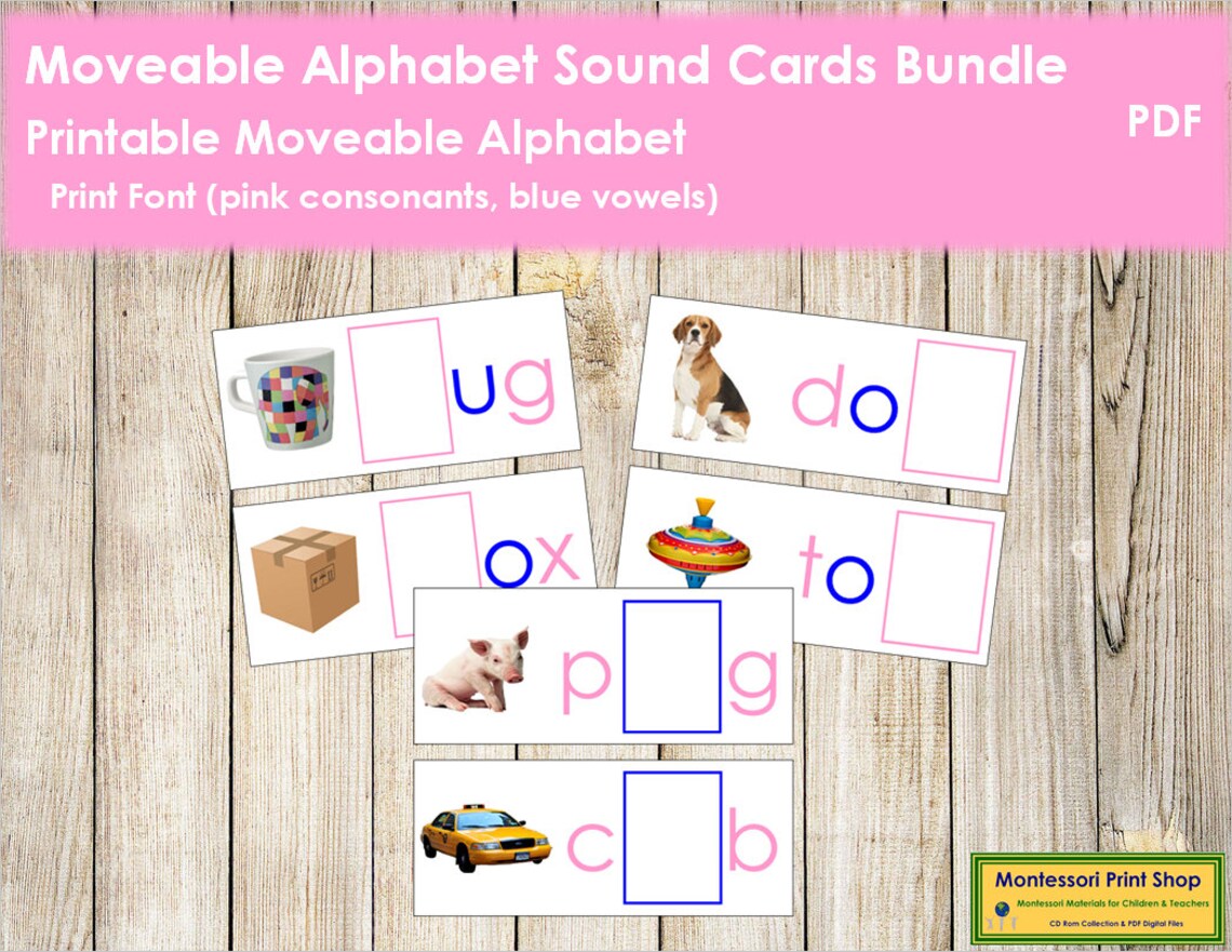 Montessori Moveable Alphabet Sound Cards Bundle Pink/blue | Etsy