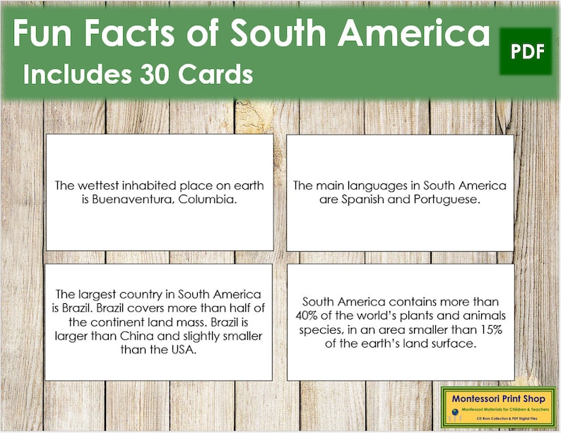 Fun Facts of South America Montessori Continent Cards - Etsy