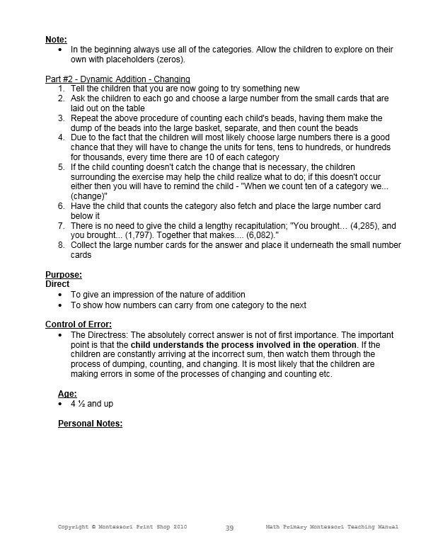 Primary Montessori Math Teaching Manual Printable Digital - Etsy