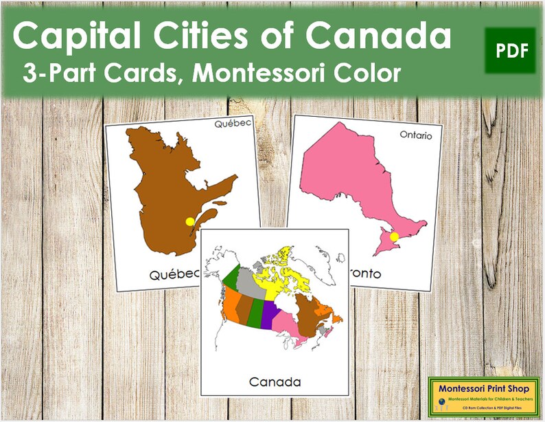 Capital Cities of Canada 3-part Cards color-coded - Etsy