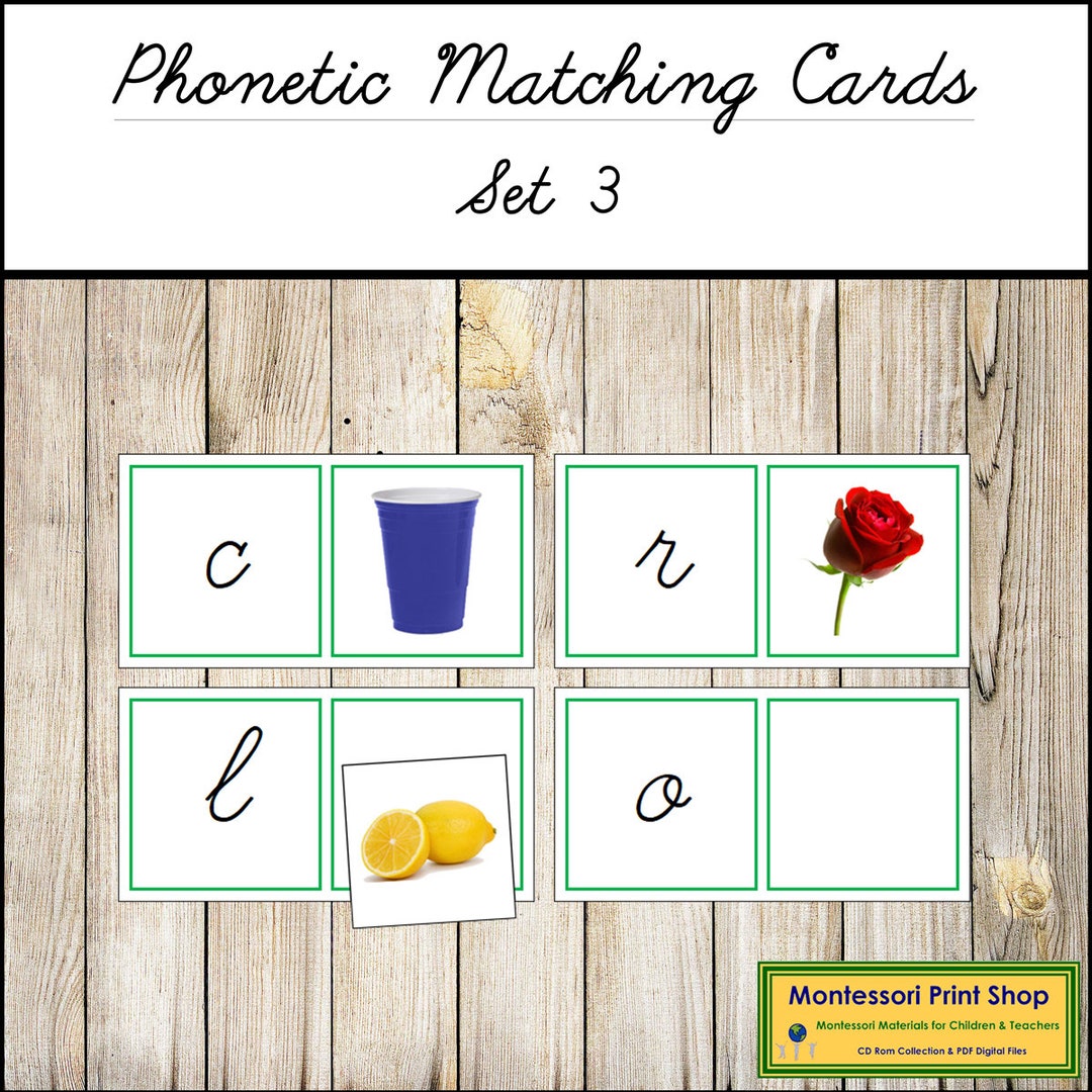 Phonetic Matching Cards Set 3 (CURSIVE) - Montessori Language ...