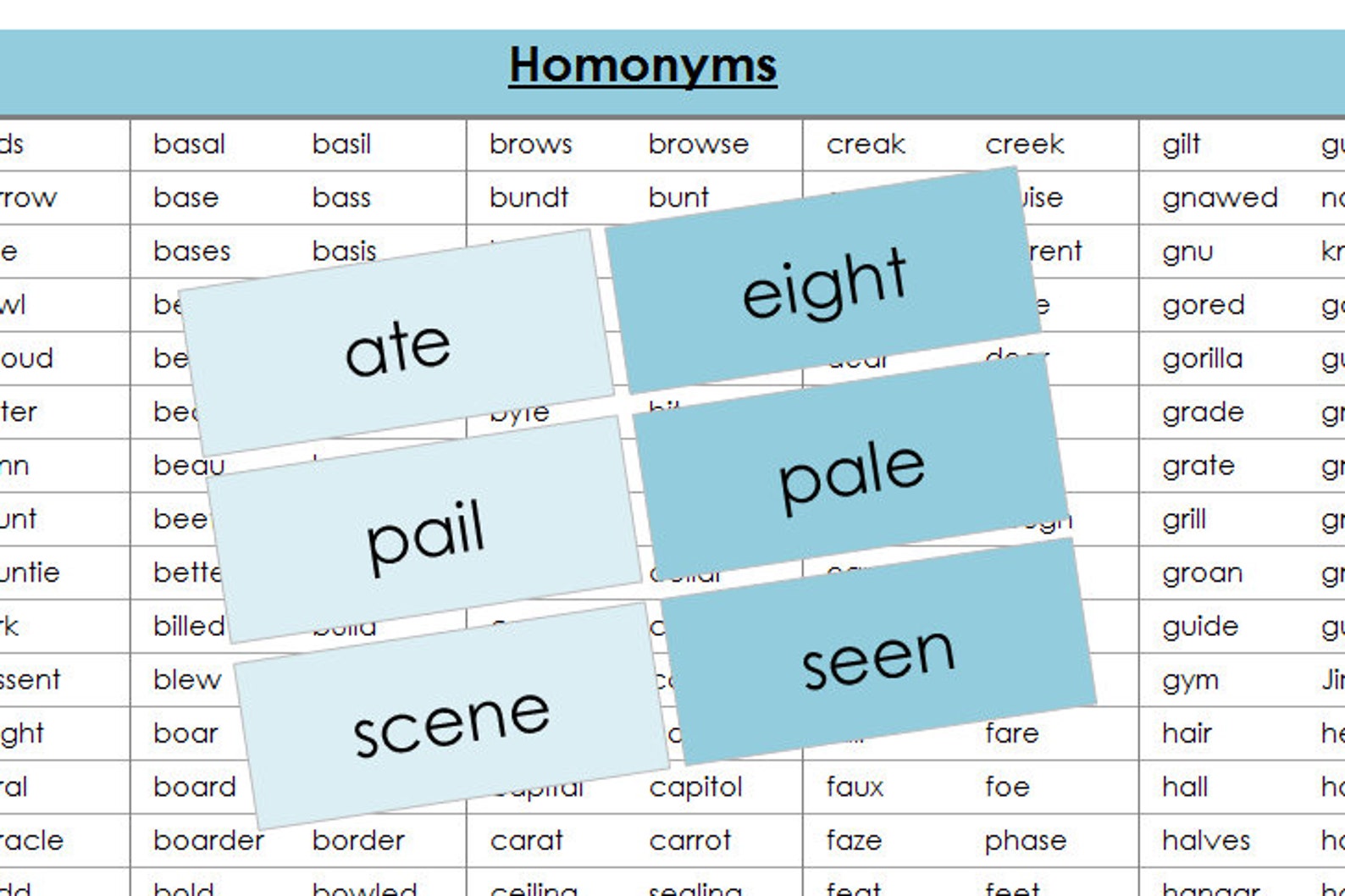 Homonyms Matching Cards & Chart [color-coded] - Montessori Grammar ...