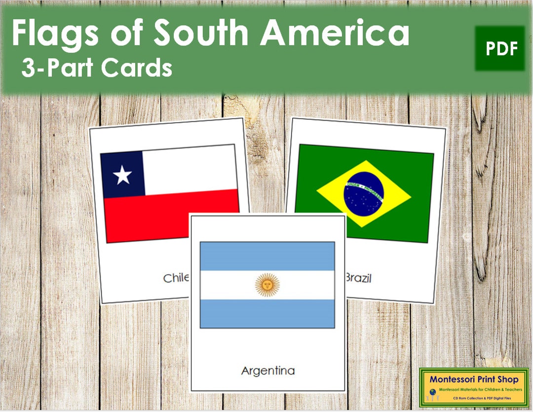 Flags of South America Montessori Continent Cards - Etsy