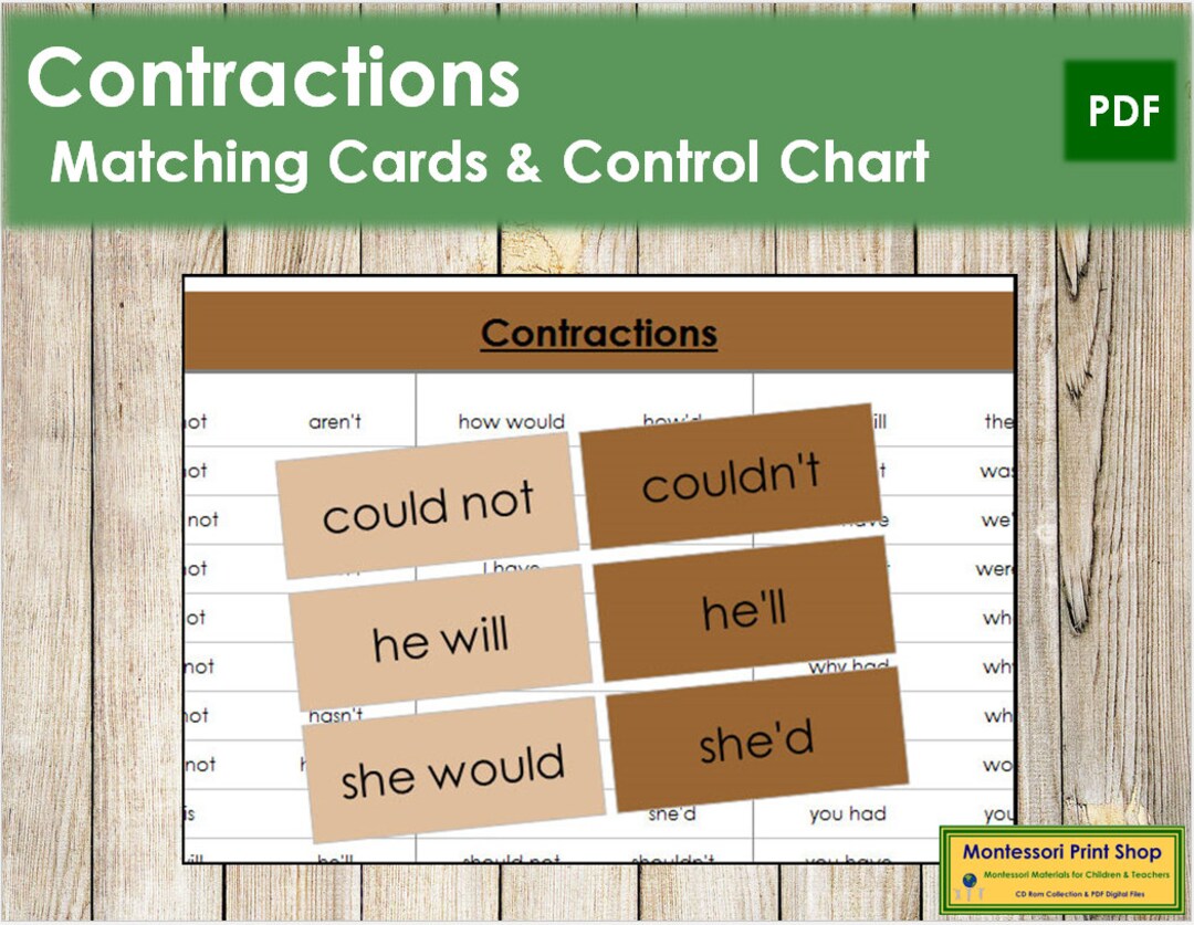 Contractions color-coded Montessori Grammar Printable - Etsy