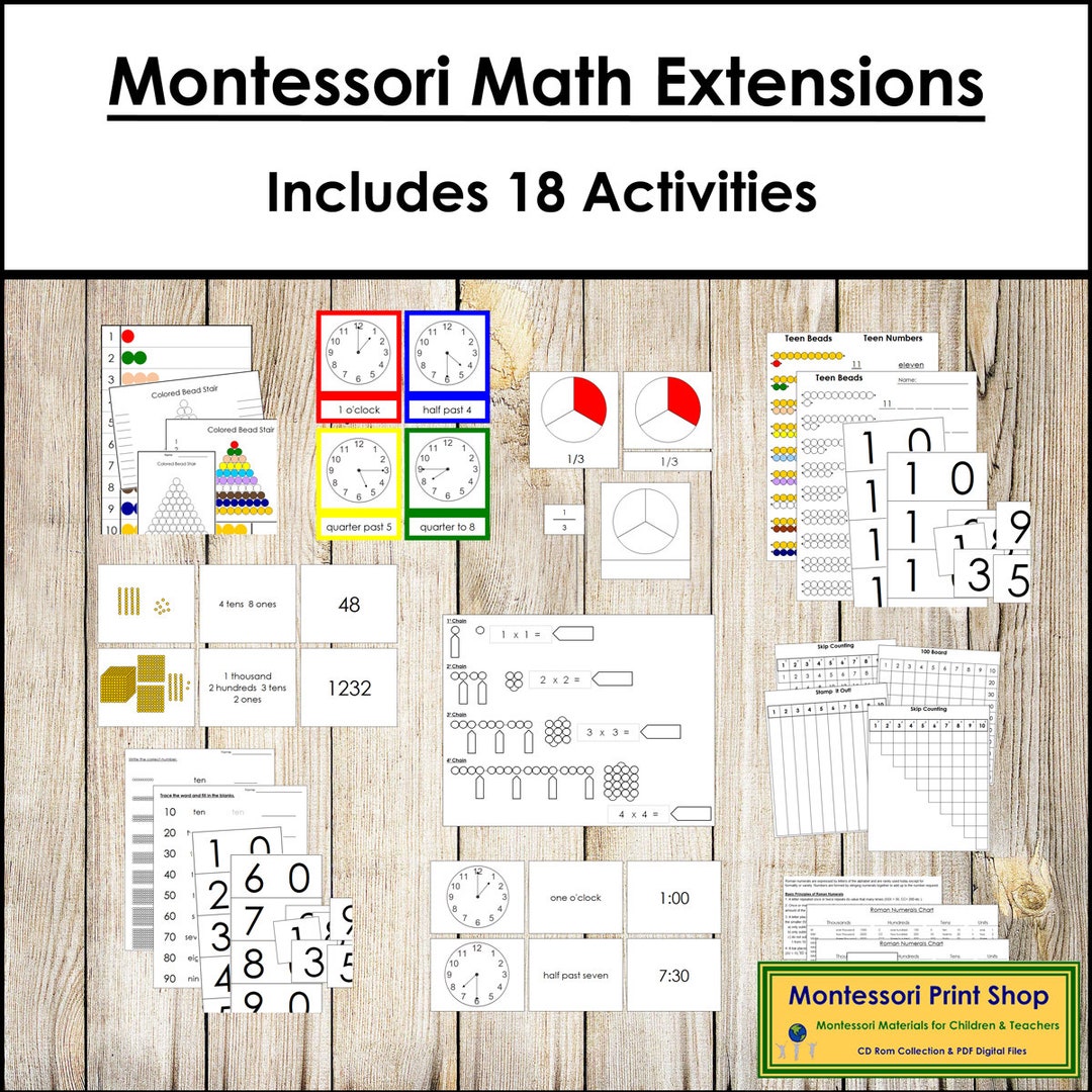 Primary Montessori Math Extensions Bundle - Printable Montessori Cards ...