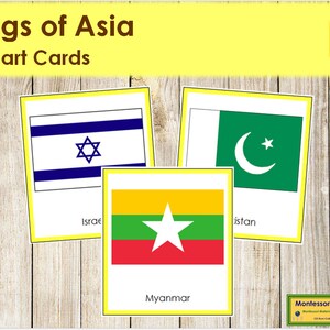 Flags of Asia color-coded Montessori Continent Cards - Etsy Canada